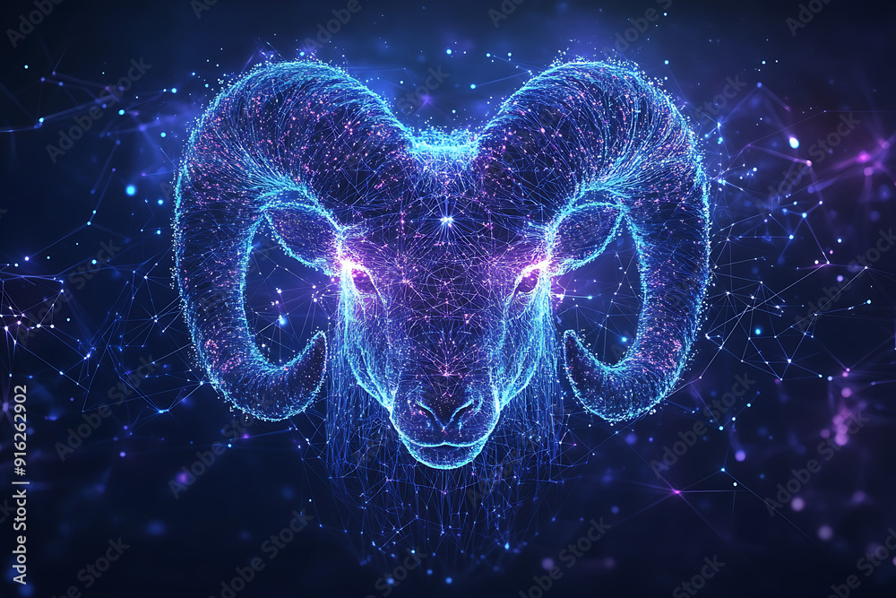 Digital wireframe polygon of the Aries zodiac sign, showcasing the ...