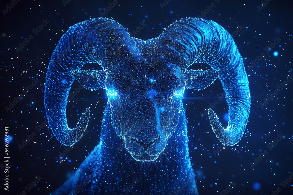 Digital wireframe polygon of the Aries zodiac sign, showcasing the ...