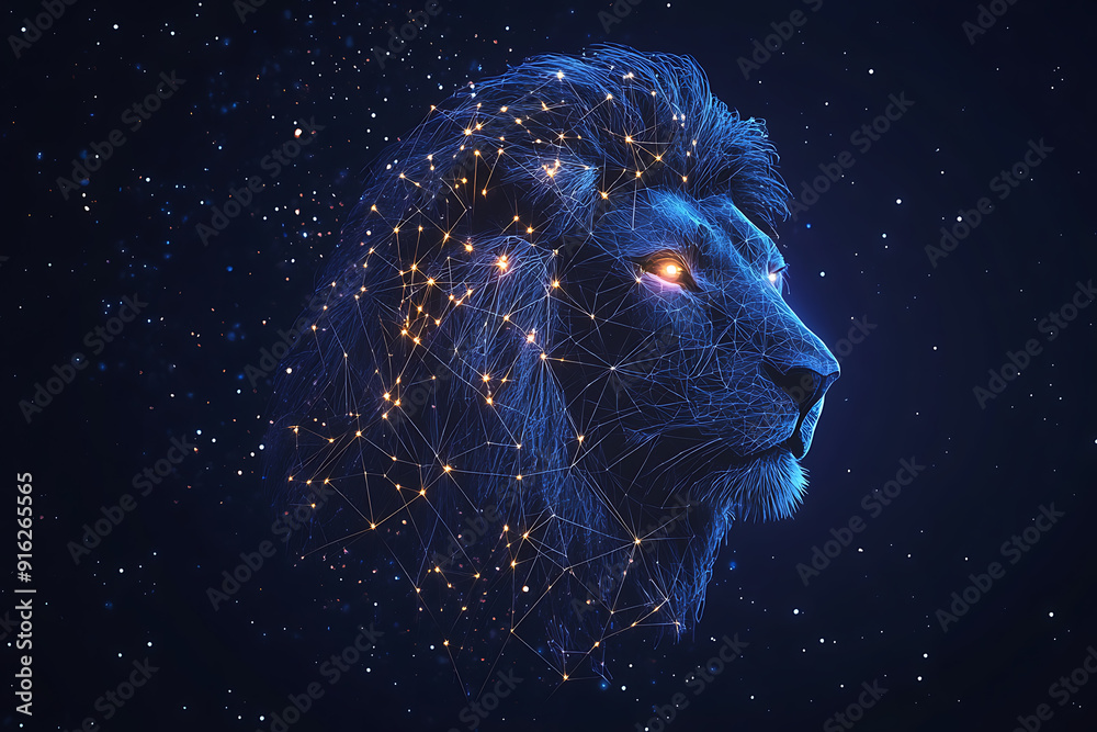 Digital wireframe polygon of the Leo zodiac sign, featuring lines and ...