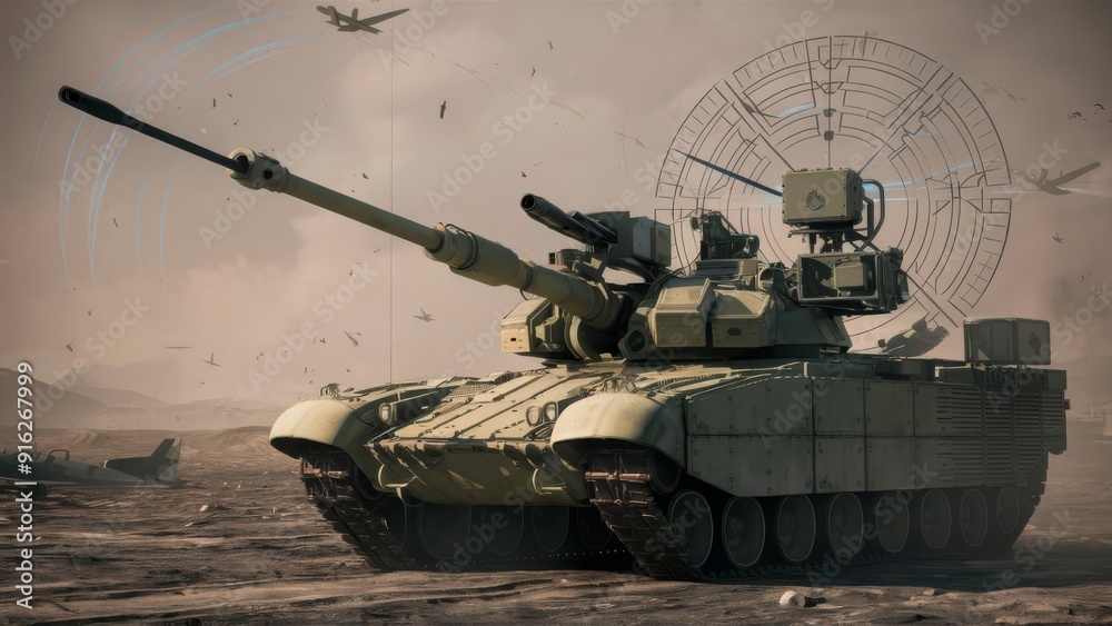 Powerful Military Tank with Anti Aircraft Gun and Radar Defense Systems ...