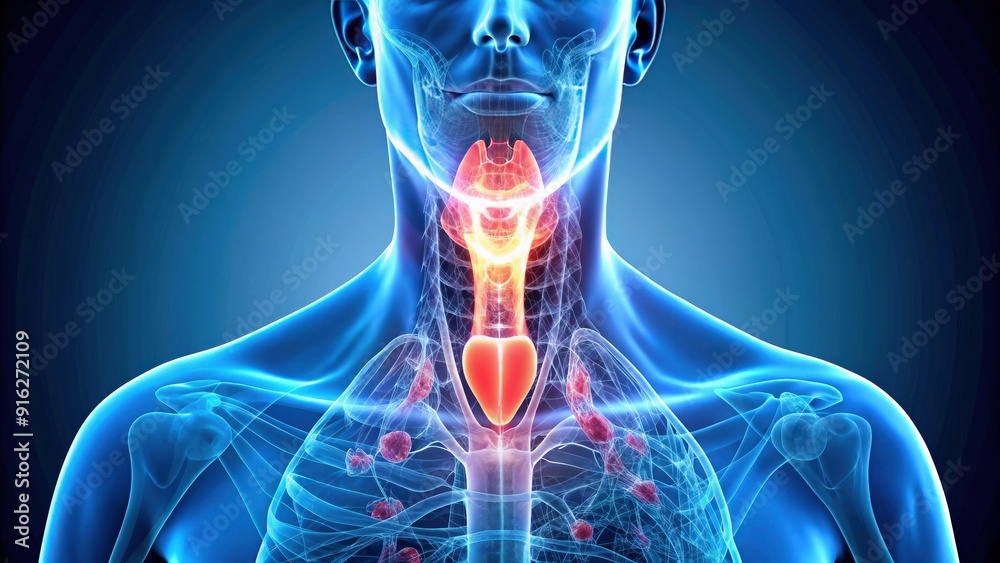 of the human thyroid gland in anatomical context, anatomy, thyroid ...