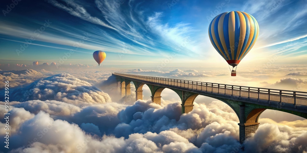Fantasy balloon and bridge floating in the sky, fantasy, balloon ...