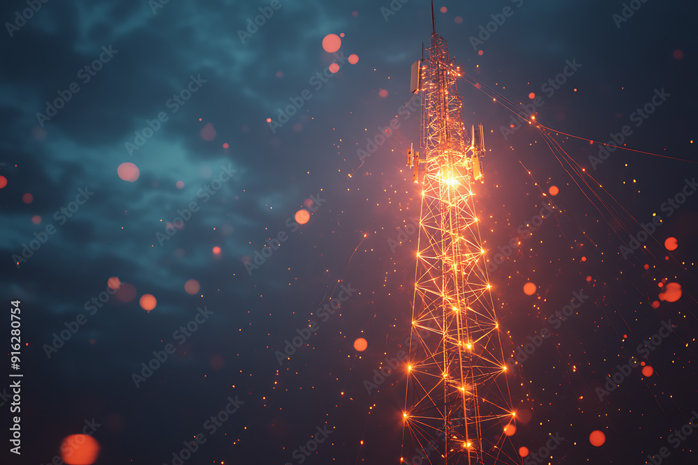 3d base station receiver. telecommunication tower 5g,6g polygonal ...