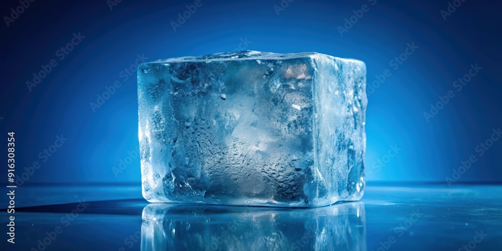Photo & Art Print Textured cold frosty surface of ice block on blue ...
