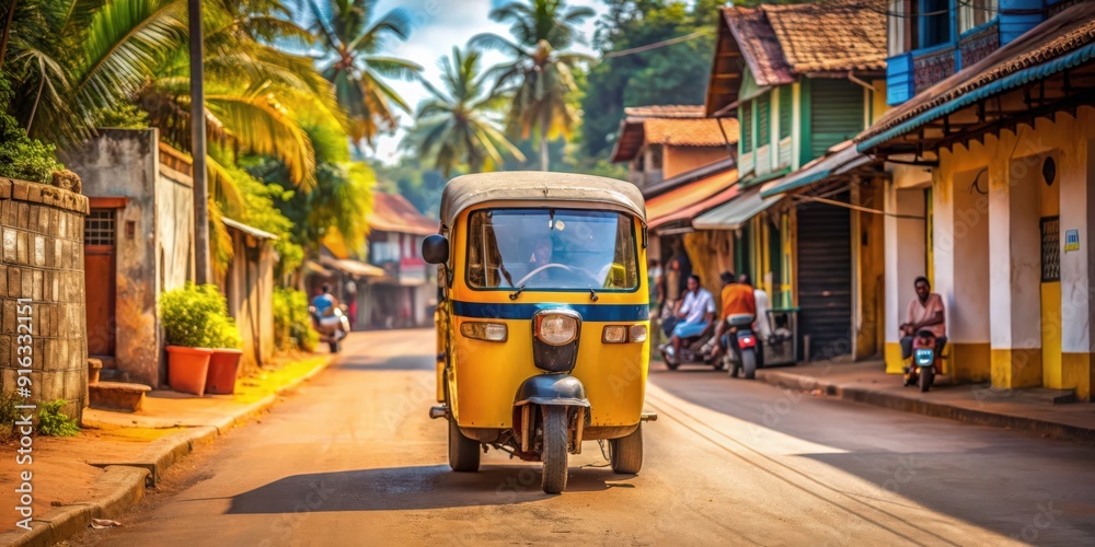 Indian tuk tuk driving on the street of Gokarna, Karnataka, India ...