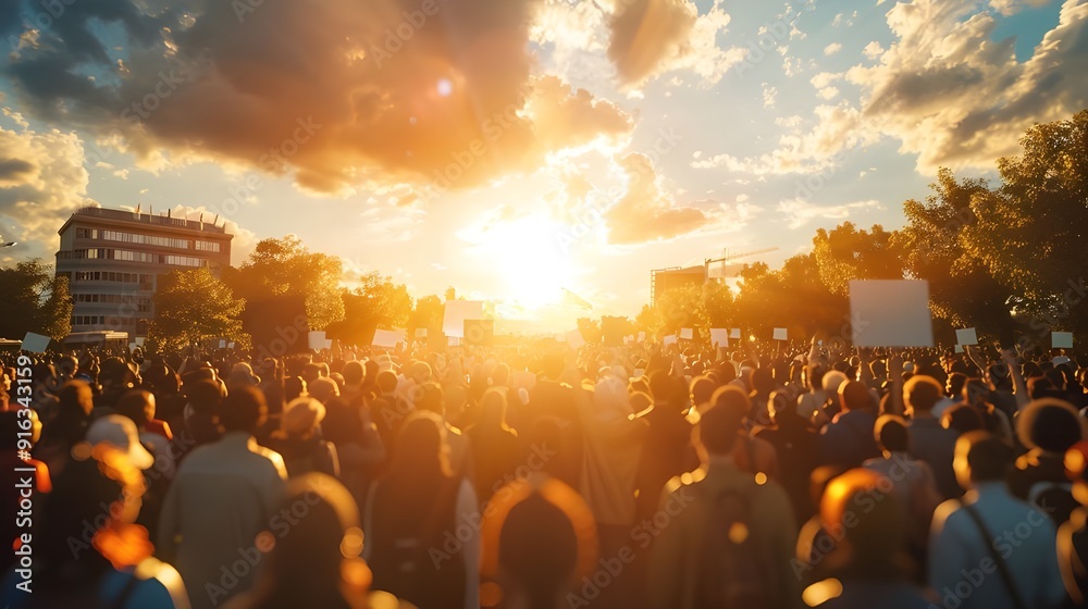 Powerful campus protest photo. Diverse crowd rallies for change. sunset ...