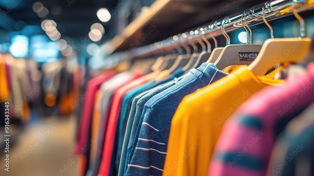 Colorful Clothes on Display: A vibrant row of clothing hangs on a rack ...