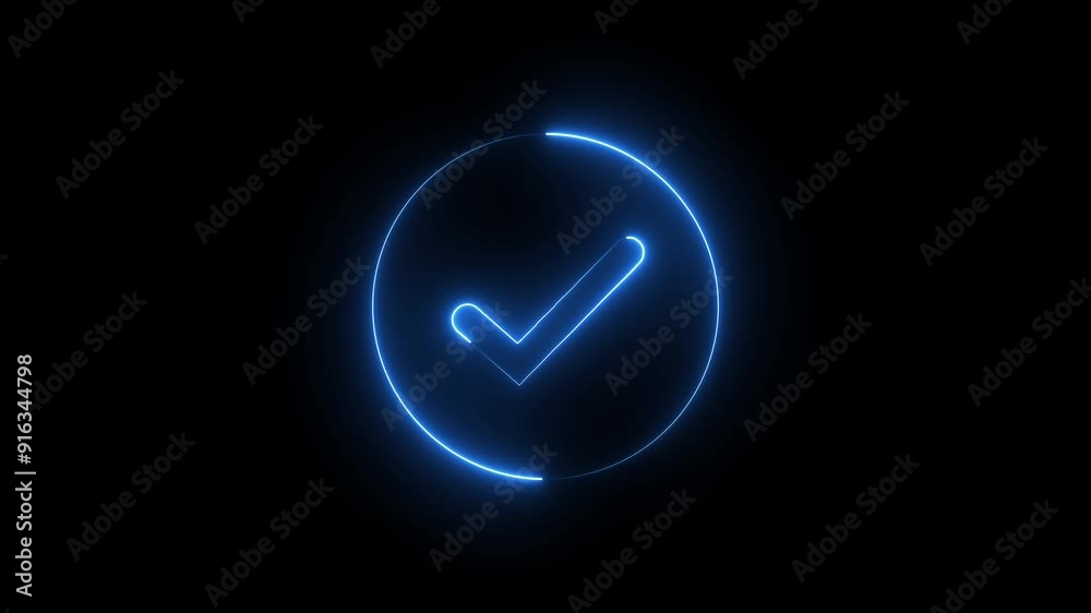 Animation of neon check mark icon. cyan color tick mark icon animation ...