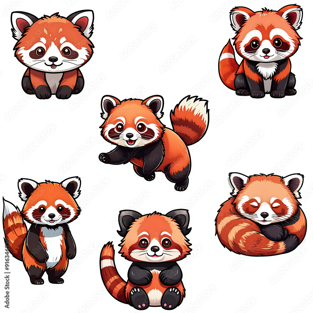 Cute red panda clip art cartoon illustration collection, happy adorable ...
