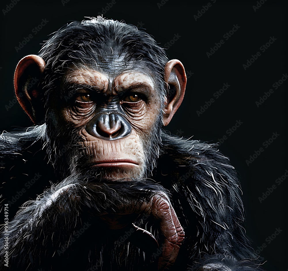 An angry ape on a black background, creating an intense and powerful ...