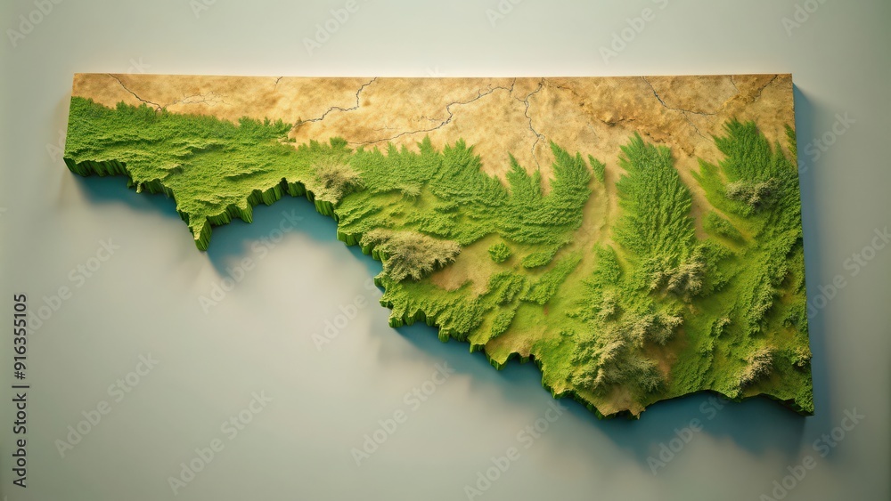 rendering of a map of Oklahoma State with detailed topography, Oklahoma ...