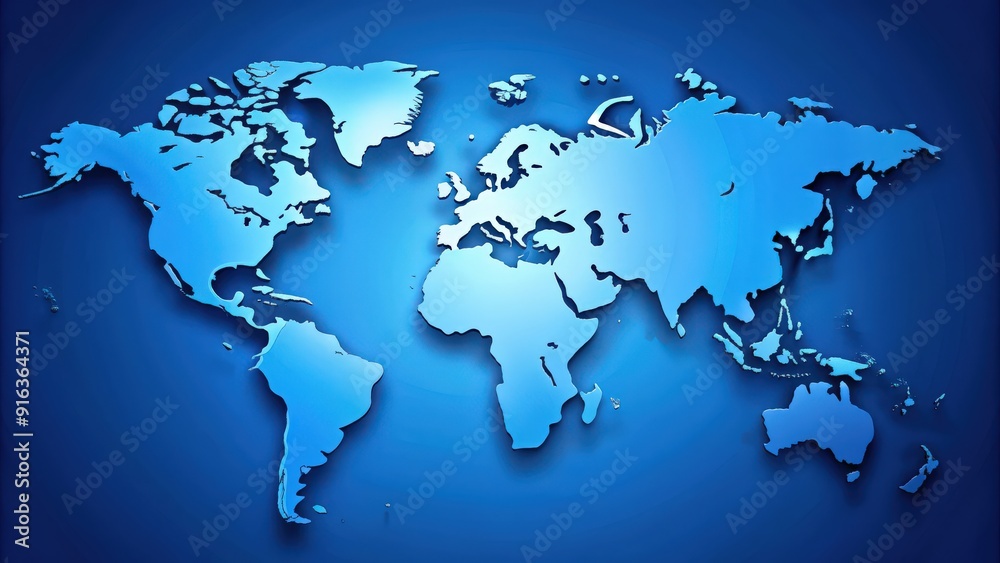 Blue world map with continents on a blue background, flat , world map ...