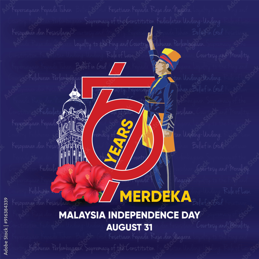 Malaysia Independece Day Poster with National Principal Background. The ...
