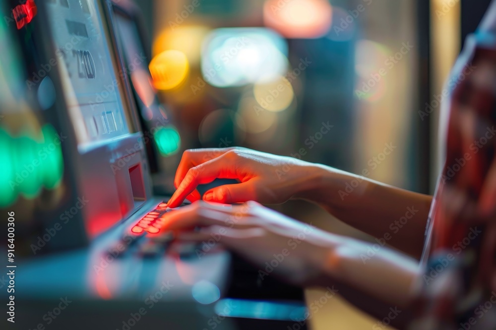 Person using ATM at commercial bank branch, illustrating convenience ...
