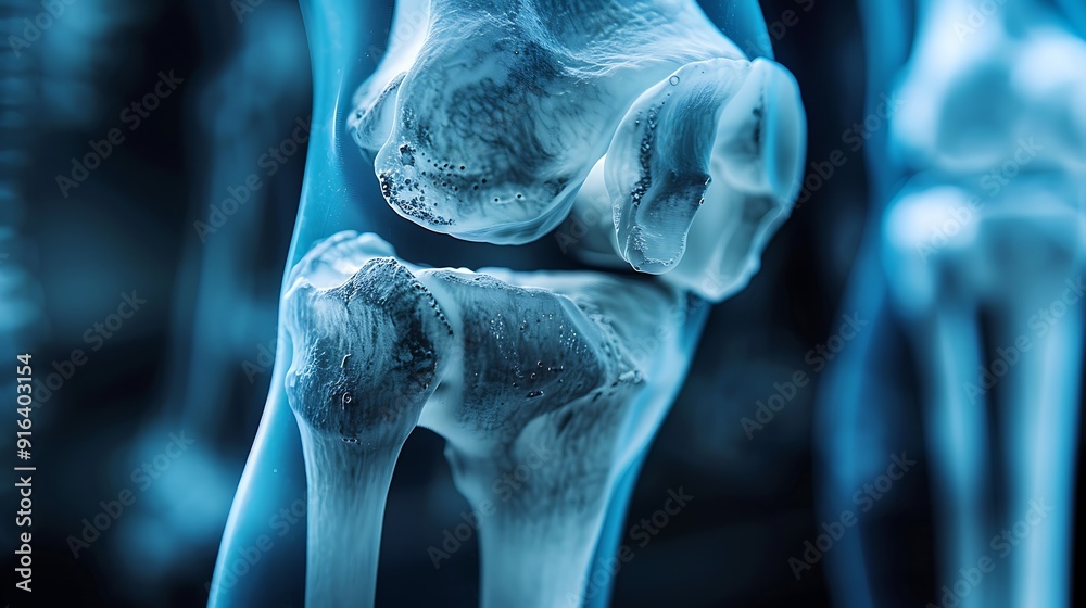 Anterior X-ray of the knee with clear signs of ligament tears or damage ...
