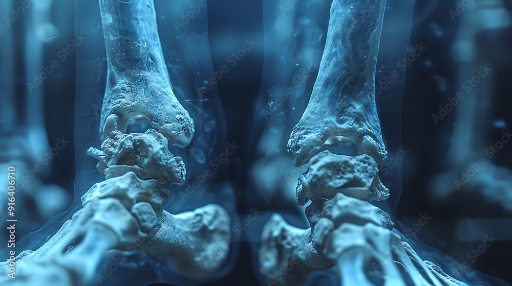 Detailed X-ray of a leg showing potential bone tumors, with clear ...