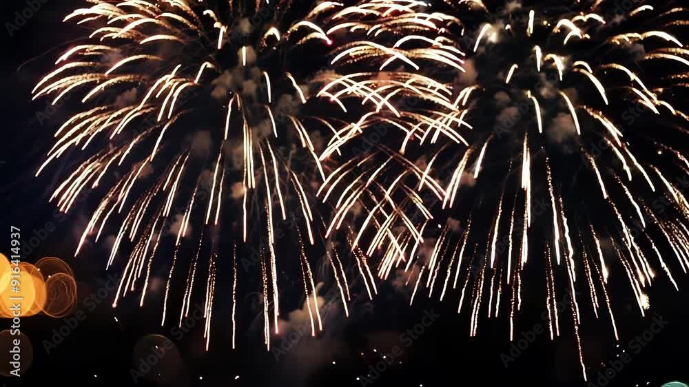 As each firework explodes into a brilliant display lens flares create a ...