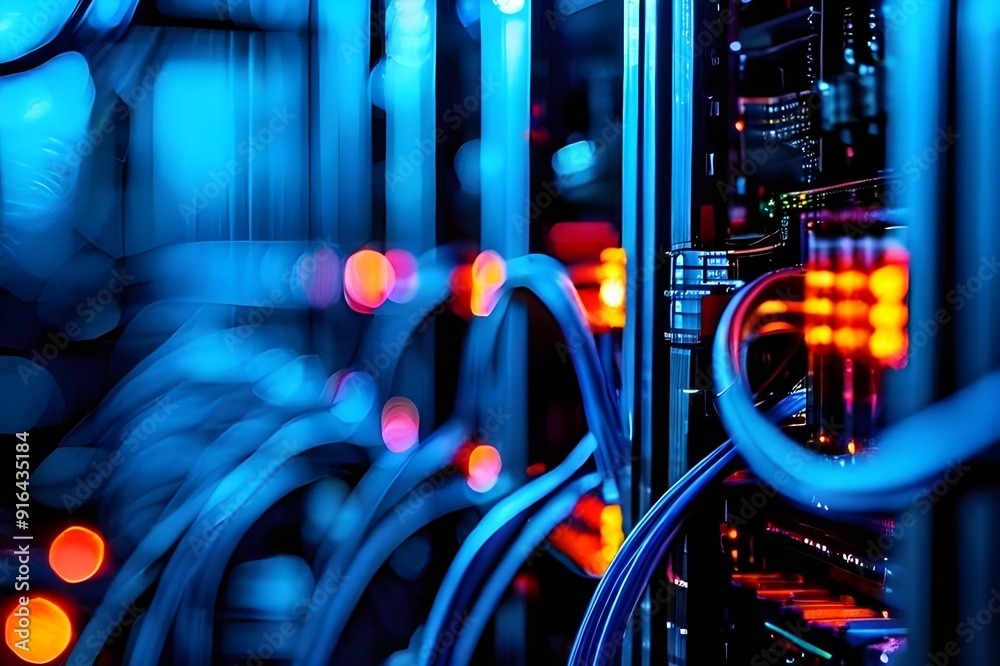 Generative ai, Detailed macro image of interlocking networking cables ...