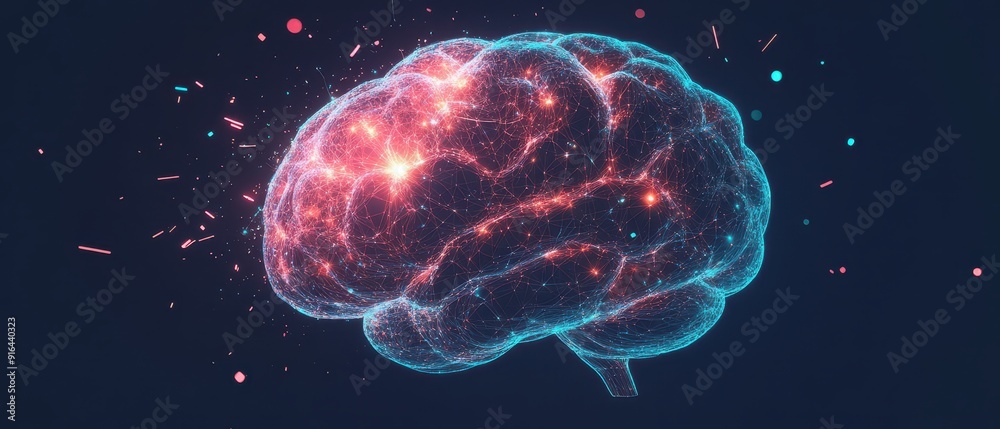 Stylized human brain with neural networks visualizing GDP growth and ...