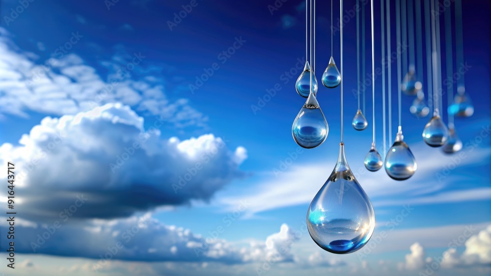 Water droplet wind chime swaying in the summer blue sky, summer, blue ...