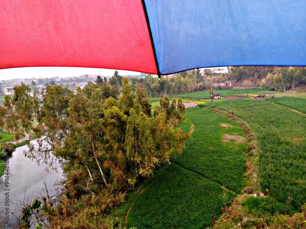 Elevated View of Green Farm with Rainwater and Umbrella: Beautiful Post ...