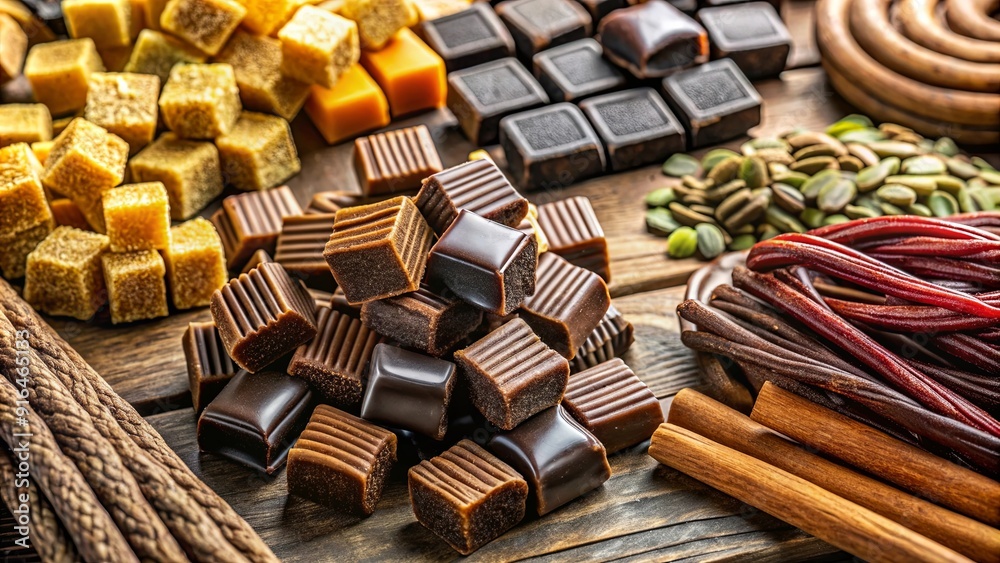 Production steps of licorice, roots, pure blocks, and candy , Licorice ...