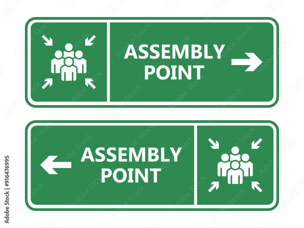 Emergency evacuation assembly point sign isolated vector illustration ...