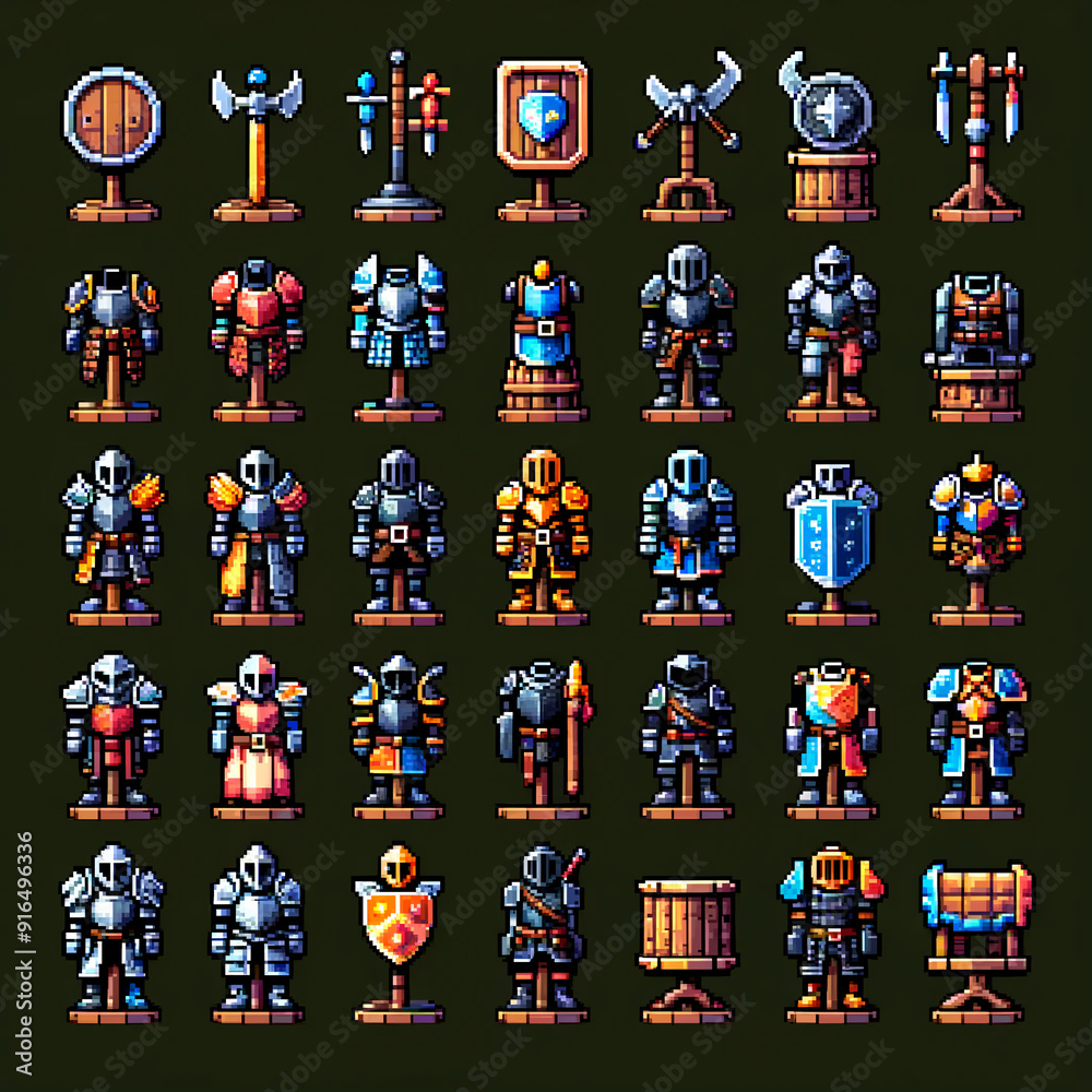 Pixel Art RPG Armor Stand Icons Stock Illustration | Adobe Stock