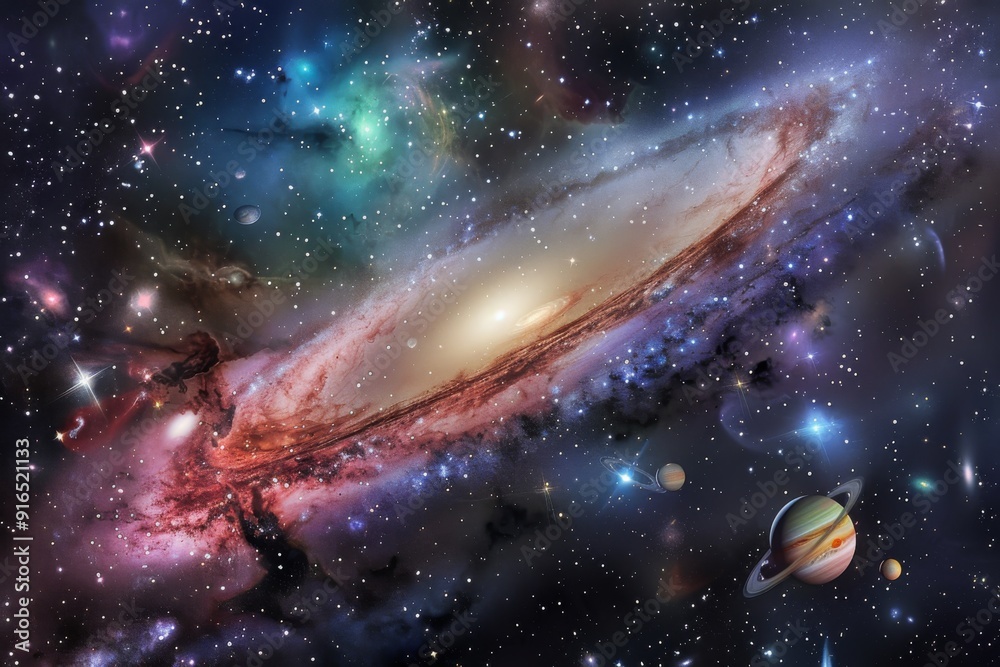 An extraordinary cosmic view with spiraling galaxies and shimmering ...