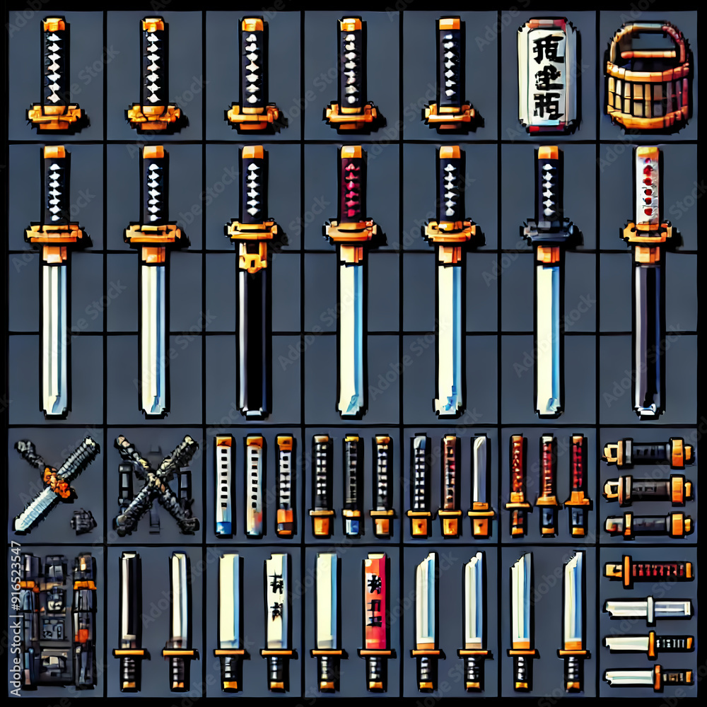 Japanese Sword Pixel Art Sprite Sheet Stock Illustration | Adobe Stock