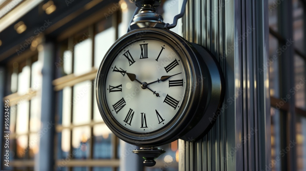 A detailed 3D model of a railway station clock, with a classic design ...