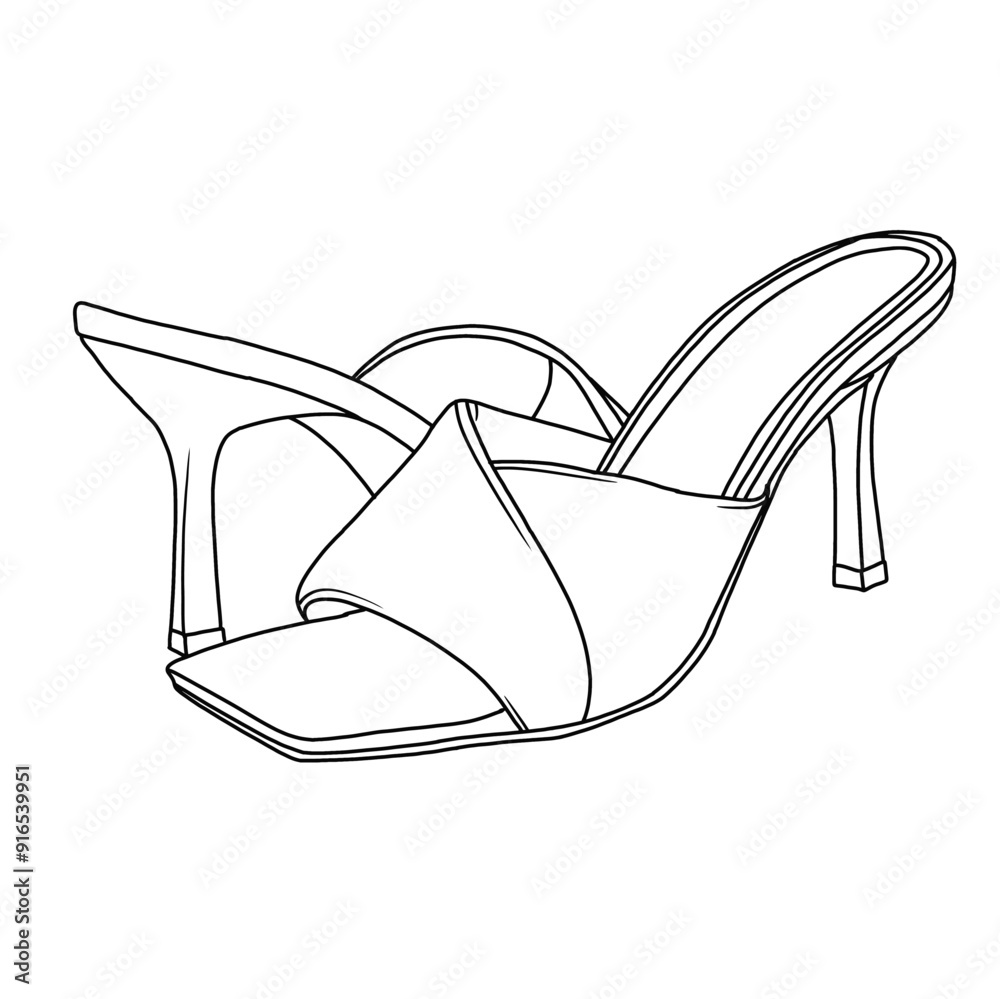 Women’s High Stilettos Heels Mules Open Square Toe Slip On Comfort Line ...