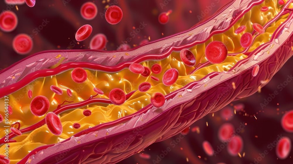 Digital abstract art of red and pink arterial fluid visual of blood ...