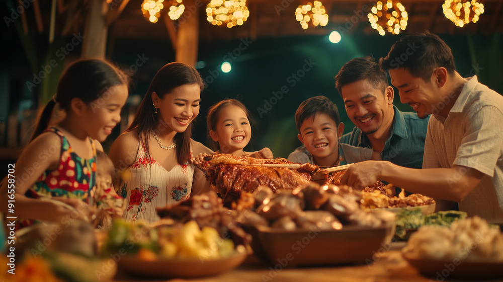 Foto de Filipino Family Celebrating a Fiesta with Lechon and Music do ...
