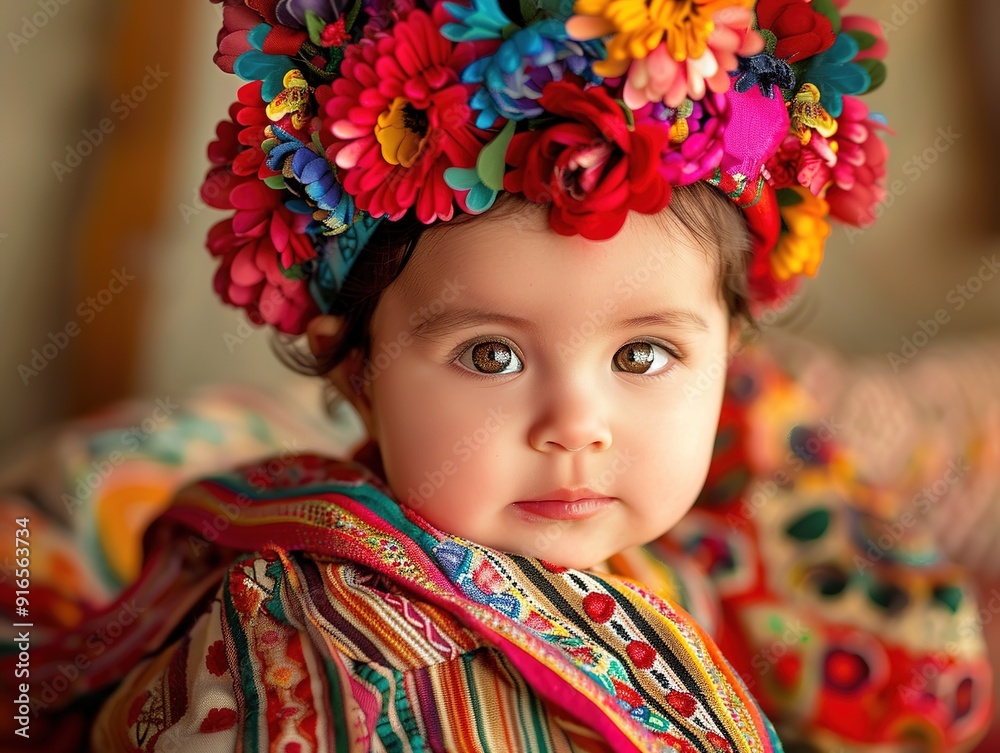 Charming Baby in Traditional Mexican Outfit Smiling Brightly, Capturing ...