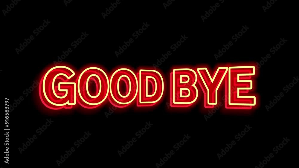 goodbye text looped animation on red neon black background image vedio ...