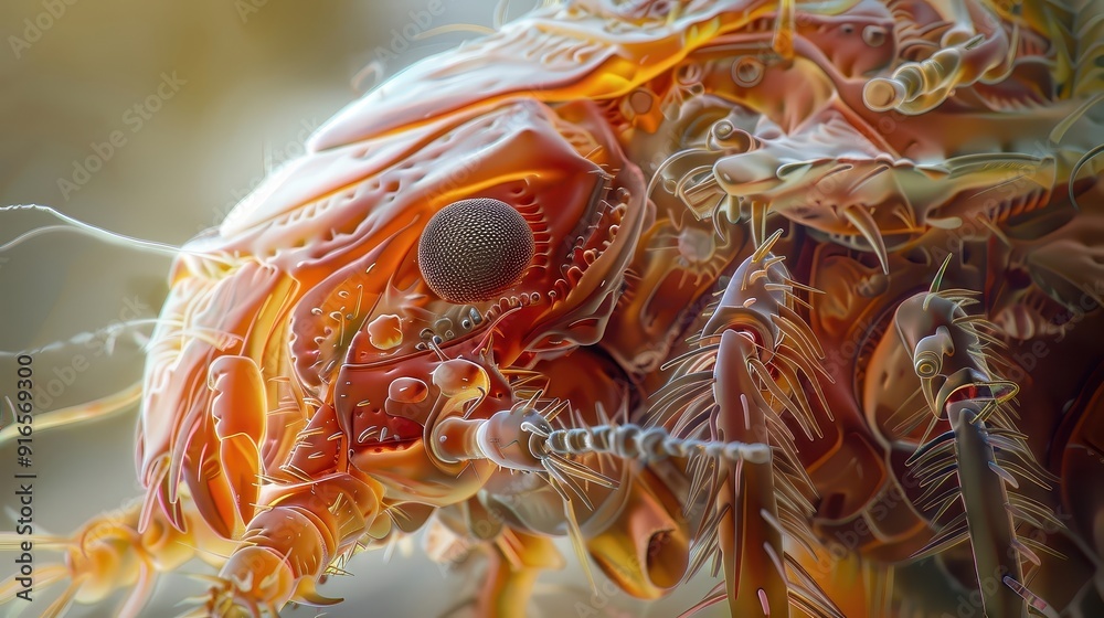Detailed Macro View of Water Flea's Anatomy and Internal Structures ...