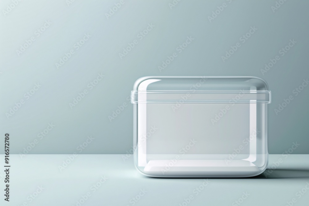 Transparent plastic box with a lid mockup, captured in a close-up shot ...