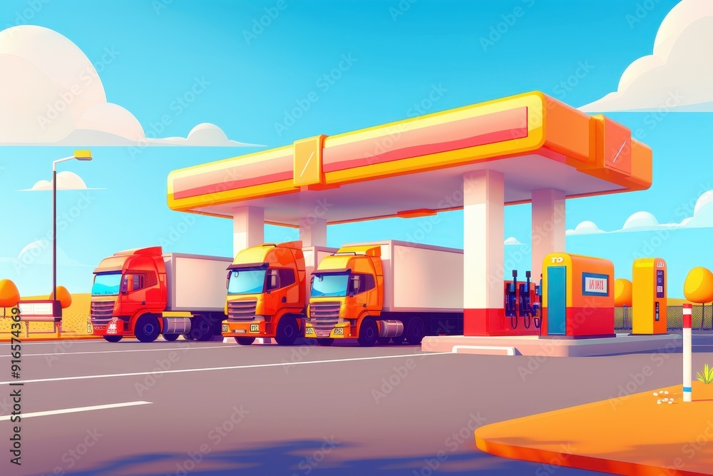 Industrial gas station, expansive refueling area for vehicles, large ...