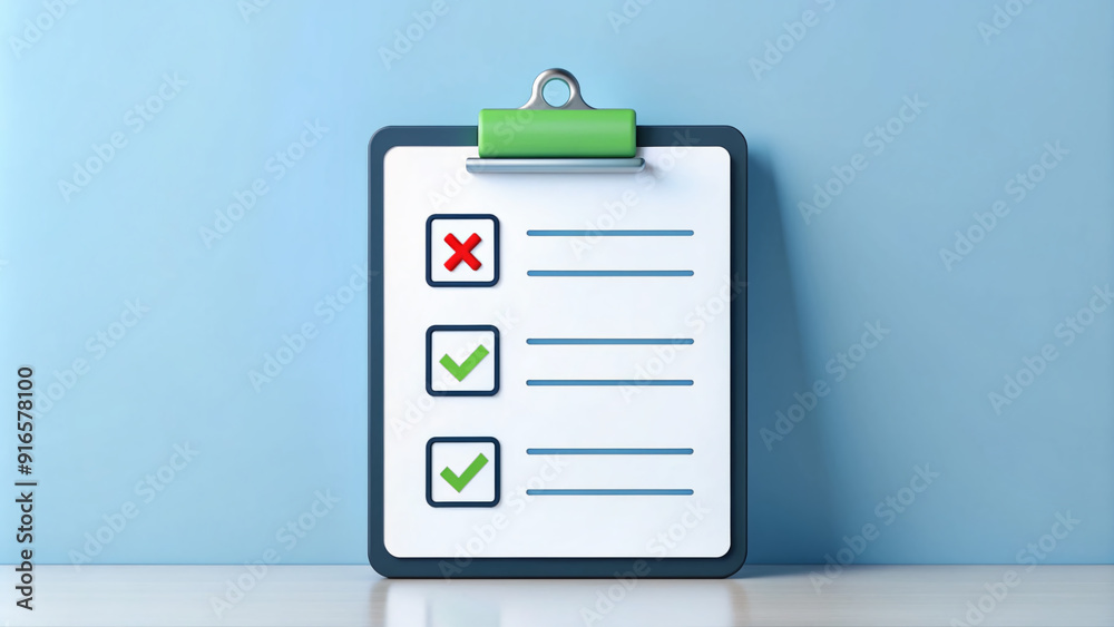 A checklist icon with ticks and crosses indicates tasks completed or ...