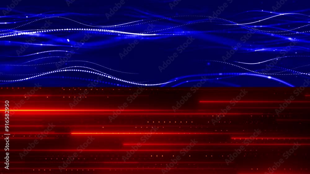 Abstract blue waves made of particles on a dark background. Liquid ...