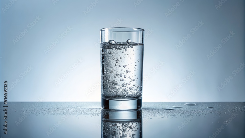 Transparent glass container overflowing with Sparkling clear water, set ...