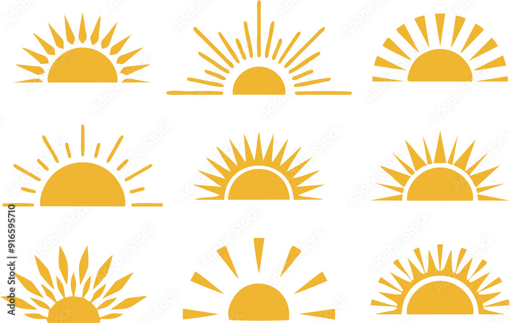 Hand drawn Sunrise Icons on transparent background. Sun Rise high ...