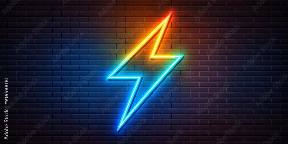 Vibrant neon lightning bolt icon glows with electric energy, featuring ...