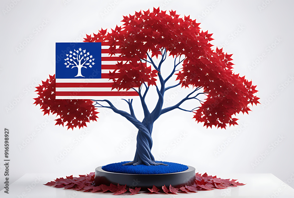 tree growing base made american flag blue leaves shaped like democratic ...
