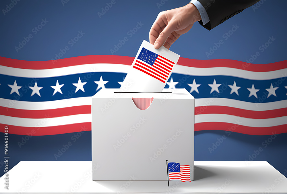 american flag morphing ballot box blue voting slips labeled democrat ...