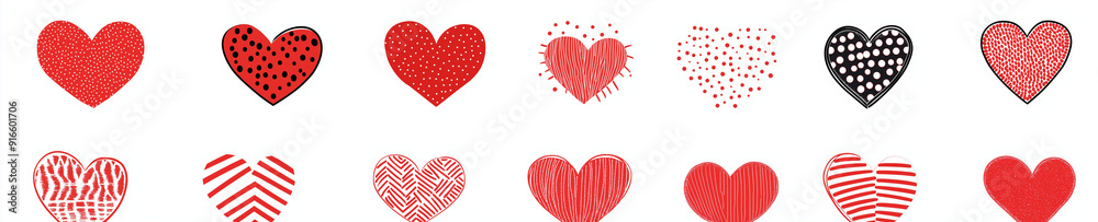 red heart symbols, vector graphics on a white background, in a flat ...