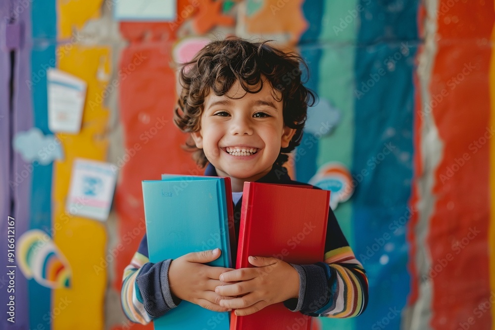 Bright young student inside classroom embracing fun of education. Young ...
