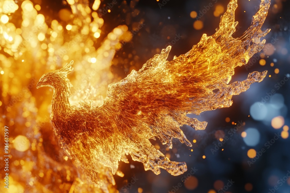 Image of a phoenix with one wing made of flames and the other of ice ...