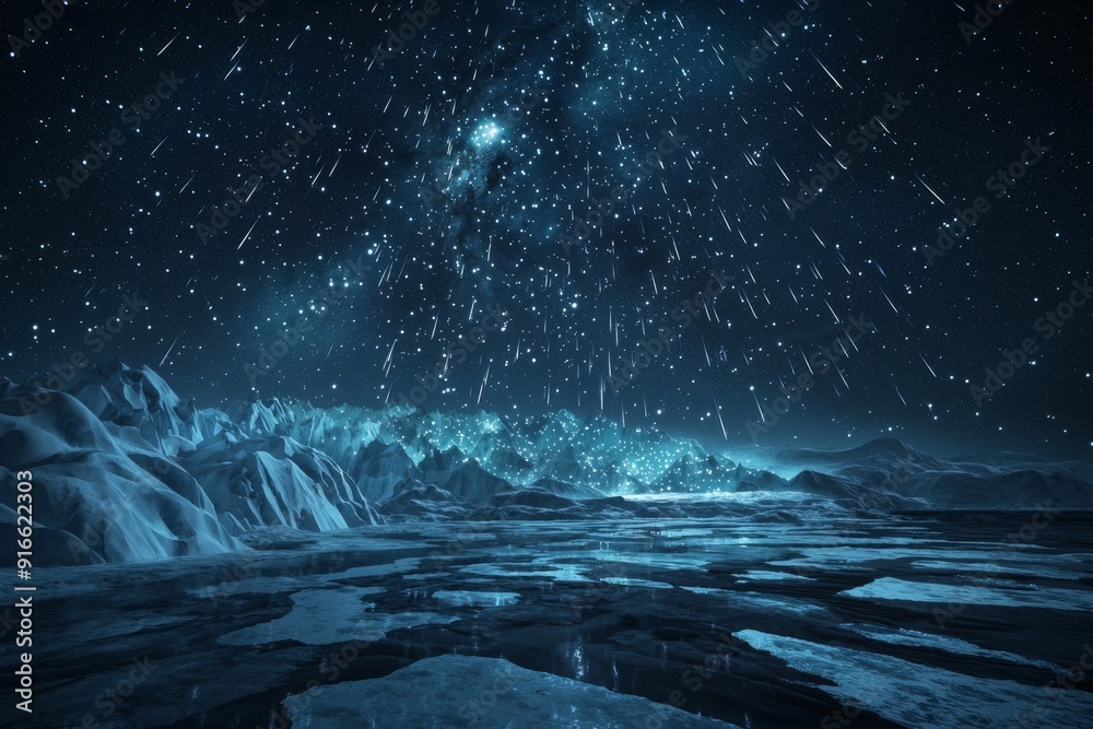 Meteorite rain streaking across a midnight sky full of twinkling stars ...